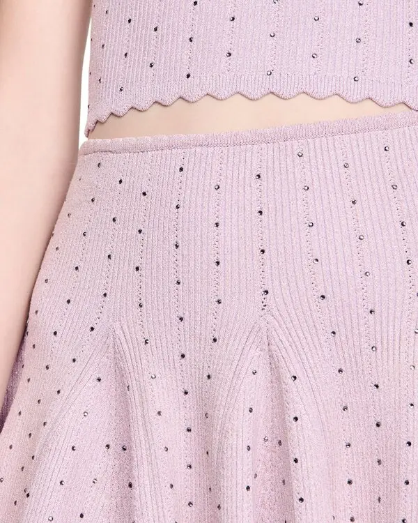 Sandro Short Rhinestone Knit Skirt - Mauve
