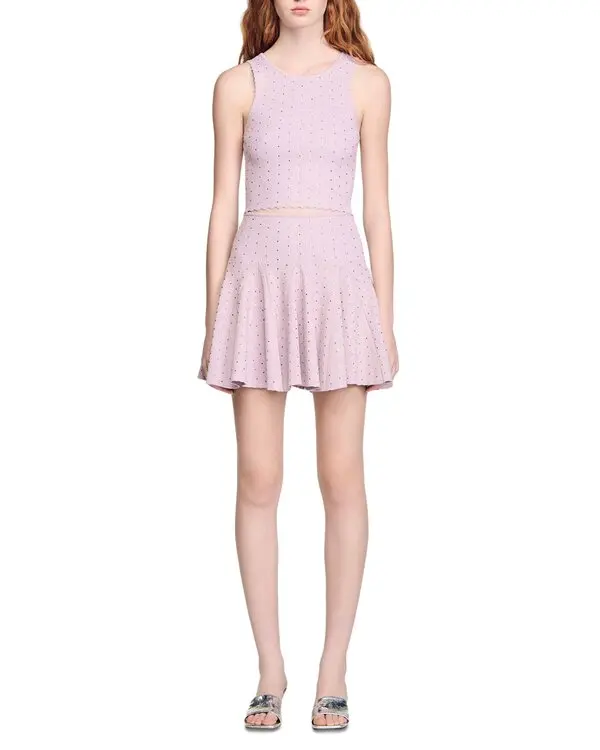 Sandro Short Rhinestone Knit Skirt - Mauve
