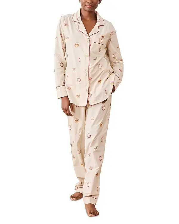 PRINTFRESH Print Fresh Printed Long Pajama Set - Apple Picking Embroidered