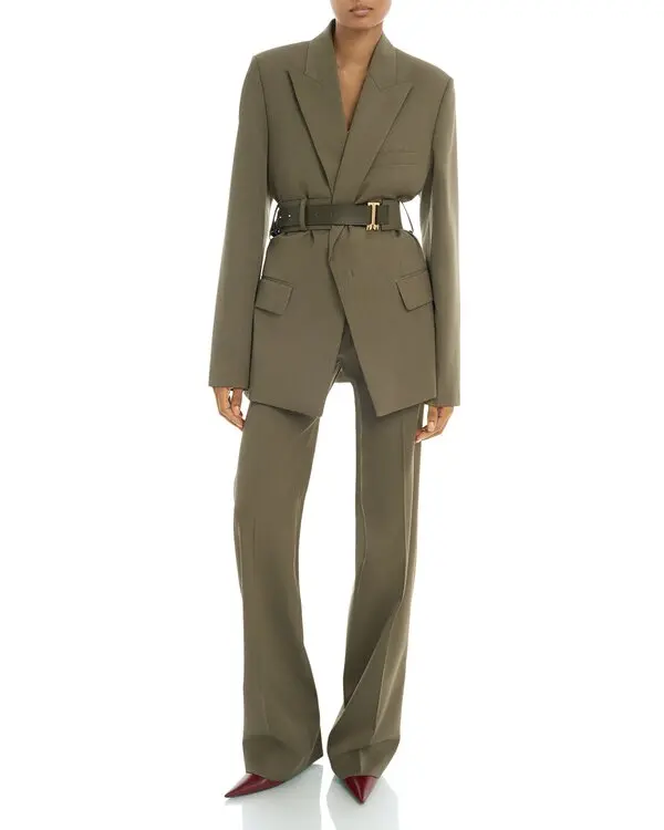 Victoria Beckham Wide Leather Tuxedo Belt - Sage