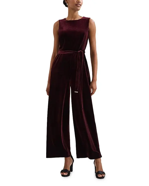 PHASE EIGHT Velvet Wide Leg Jumpsuit - Burgundy