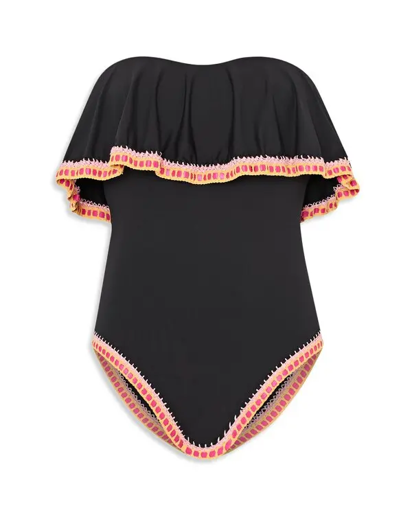 MILLY Strapless Crochet Ruffle One Piece Swimsuit