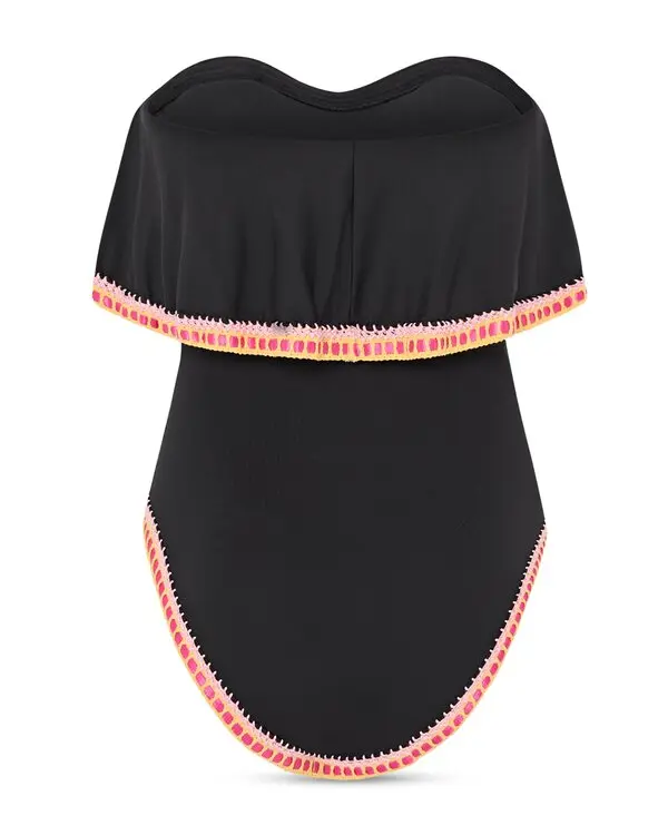 MILLY Strapless Crochet Ruffle One Piece Swimsuit
