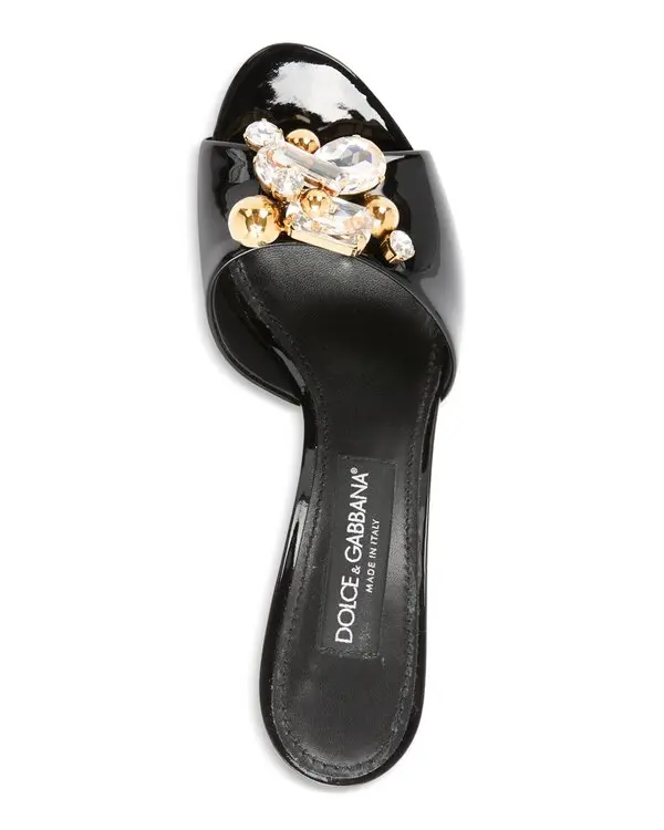 Dolce & Gabbana Patent Leather Crystal Cluster Mules - Black/gold/crystal