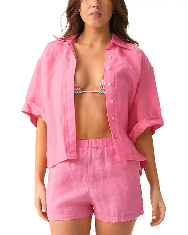 PQ Linen Cover Up Top - Hot Pink