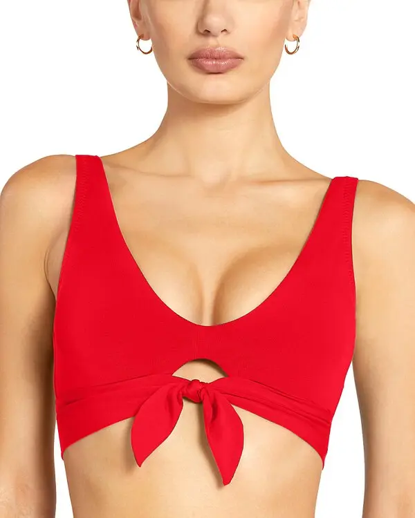 Robin Piccone Ava Tie Front Bikini Top - Fiery Red