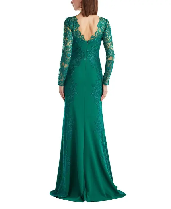 Tadashi Shoji Embroidered Lace Gown - Emerald | Editorialist