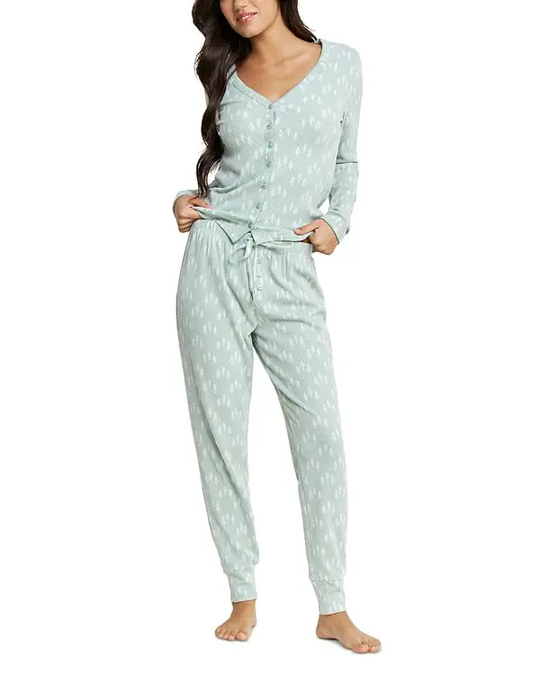Honeydew Intimates Cabin Comfort Long Sleeve Pajama Set - Ice Mint Trees