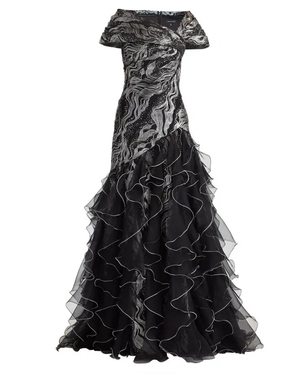 stardust black dress Stardust Mosaic Off-Shoulder Gown– Teuta Matoshi main image 1