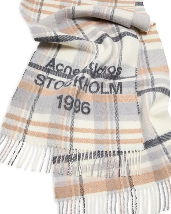 Acne Studios Wool Blend Check Logo Scarf - White/beige
