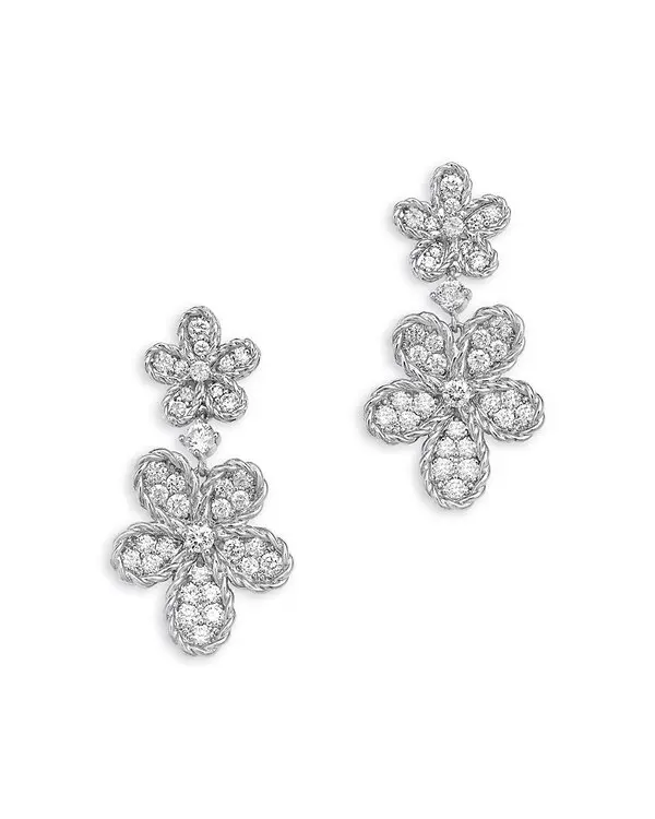 Roberto Coin 18k Gold Jasmine Diamond Flower Drop Earrings - White