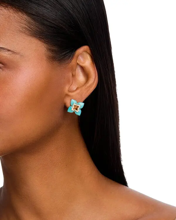 Roberto Coin 18k Yellow Venetian Princess Amazonite & Diamond Flower Stud Earrings - Gold/blue