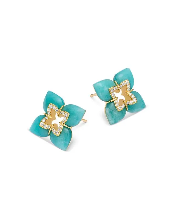 Roberto Coin 18k Yellow Venetian Princess Amazonite & Diamond Flower Stud Earrings - Gold/blue