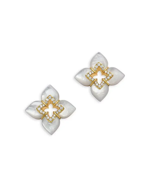 Roberto Coin 18k Yellow Venetian Princess Flower Stud Earrings - Gold/white
