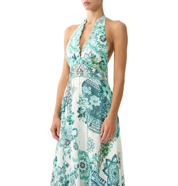 high neck backless formal dress High Neck Open Back Floral Dress Ivory / L (US 6) main image 1