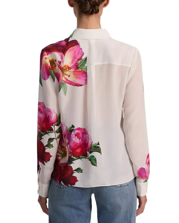 Alice + Olivia Willa Placket Floral Print Top - Empress Bloom/off White