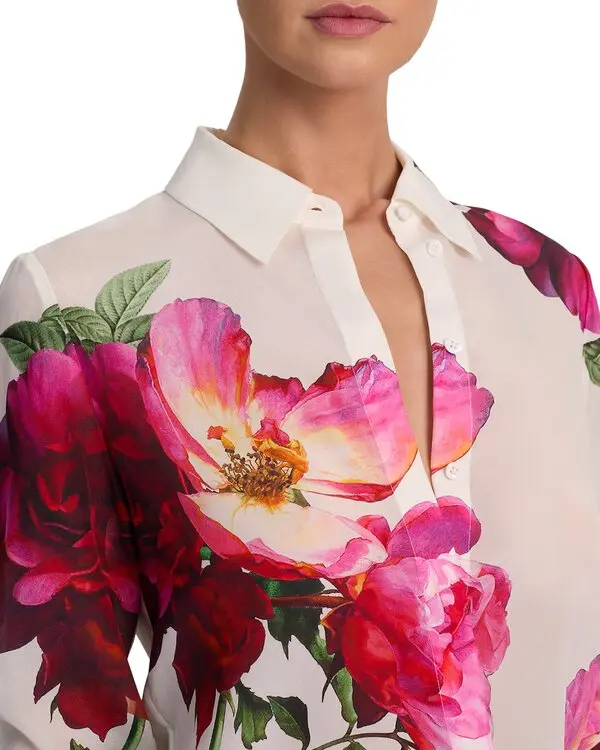 Alice + Olivia Willa Placket Floral Print Top - Empress Bloom/off White
