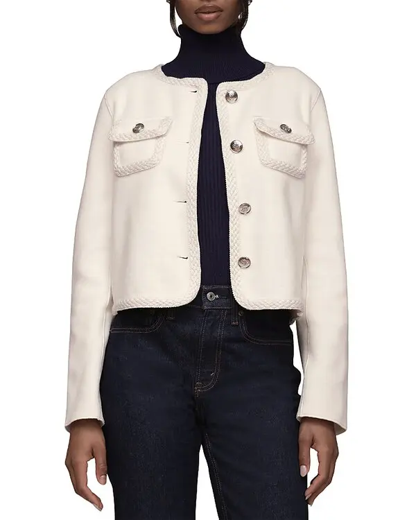 Bagatelle Cropped Jacket With Crochet Trim - Ivory