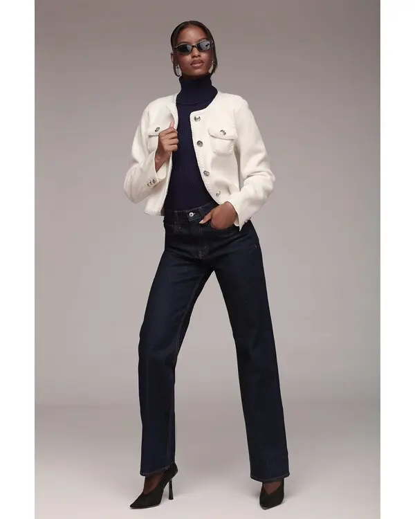 Bagatelle Cropped Jacket With Crochet Trim - Ivory