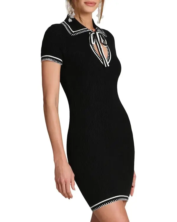 Avec Les Filles Tie Neck Fitted Mini Dress - Black/cream