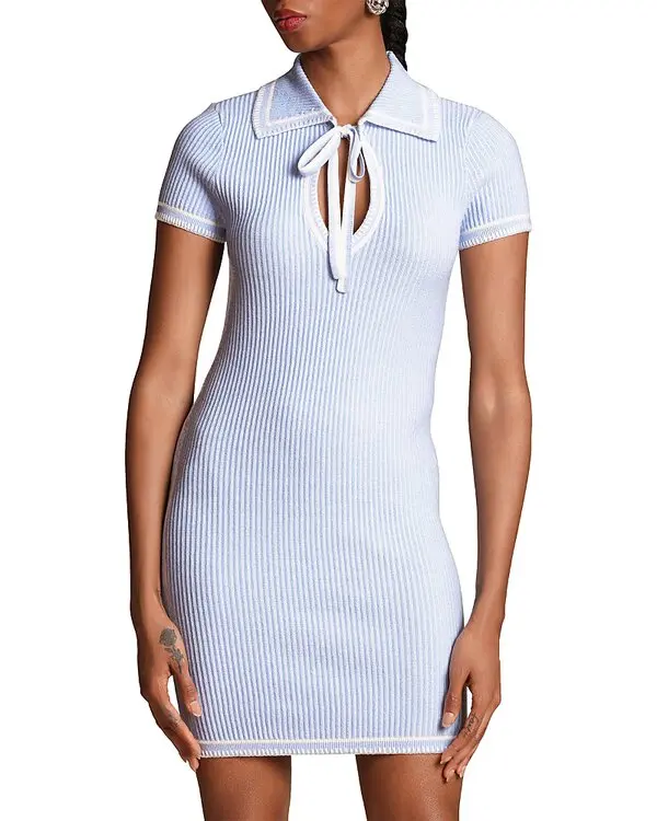Avec Les Filles Tie Neck Fitted Mini Dress - Ice Blue