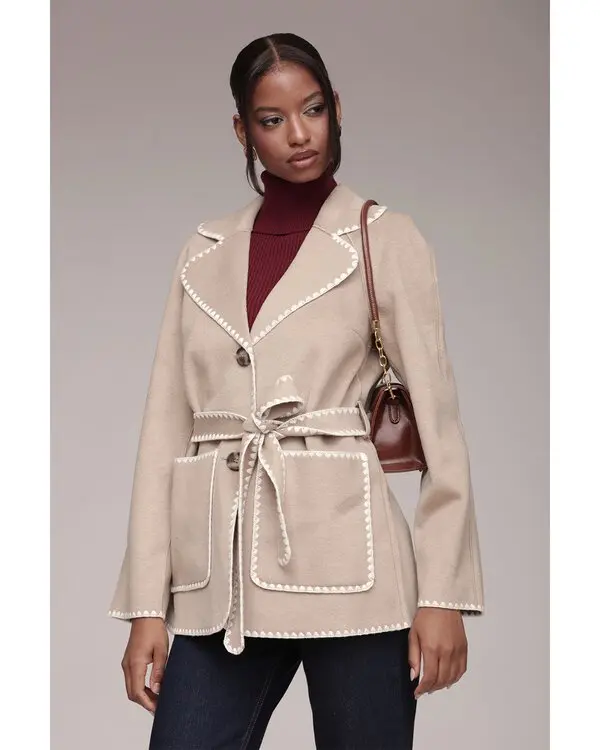 Bagatelle Belted Jacket With Crochet Trim