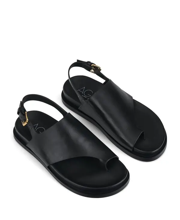 Agl Leather Flat Sandals - Nero