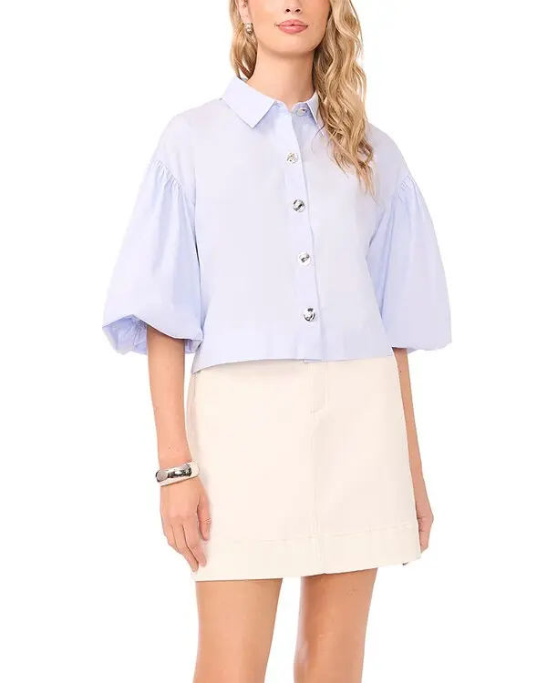 Vince Camuto Puff Sleeve Cotton Button-up Top
