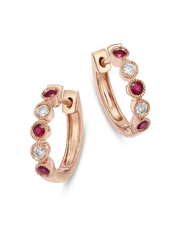 Bloomingdale'S 14k Ruby And Diamond Huggie Hoop Earrings - Rose Gold