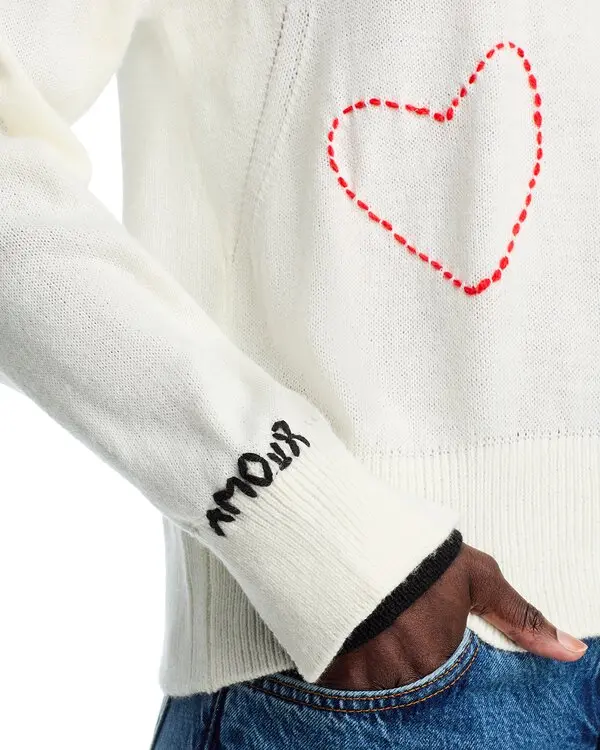 Elan J'taime Embroidered Crewneck Sweater - White