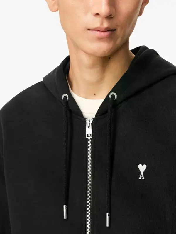 AMI Paris De Coeur Zip-up Hoodie - Black