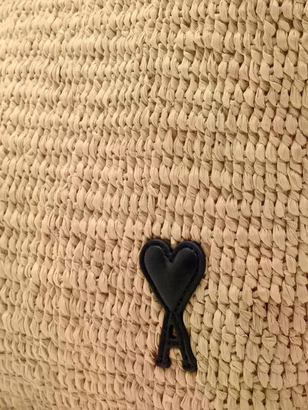 AMI Paris Raffia Tote Bag With De Coeur Patch