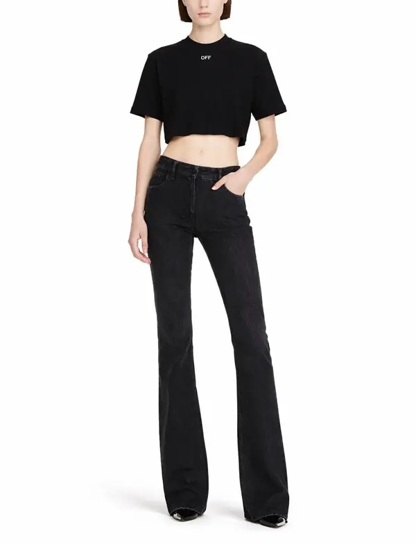 Off-White Cropped T-shirt With Logo - Black