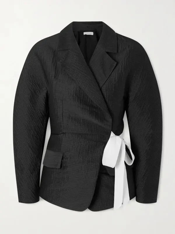 LANVIN Belted Textured-satin Jacket - Black