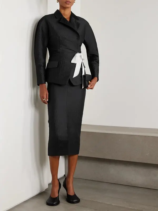 LANVIN Belted Textured-satin Jacket - Black