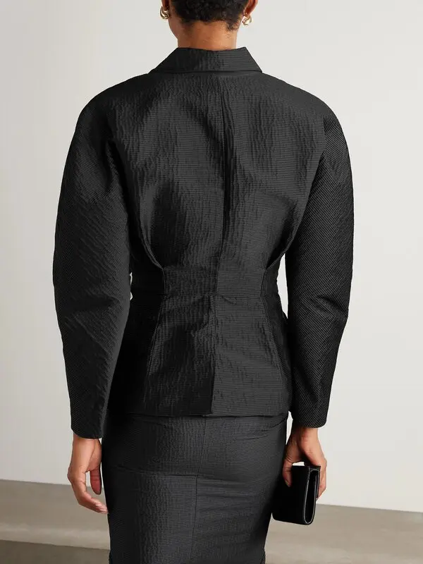 LANVIN Belted Textured-satin Jacket - Black