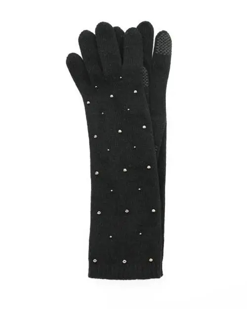 Portolano Cashmere Tech Studded Gloves - Black