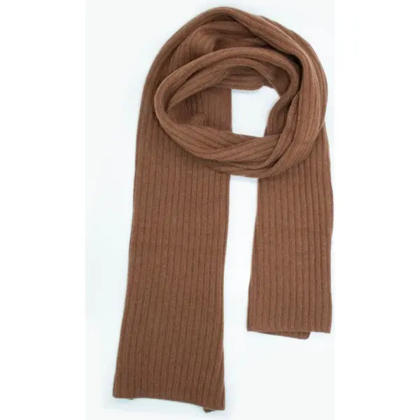 Portolano Cashmere Ribbed Scarf - Toffee