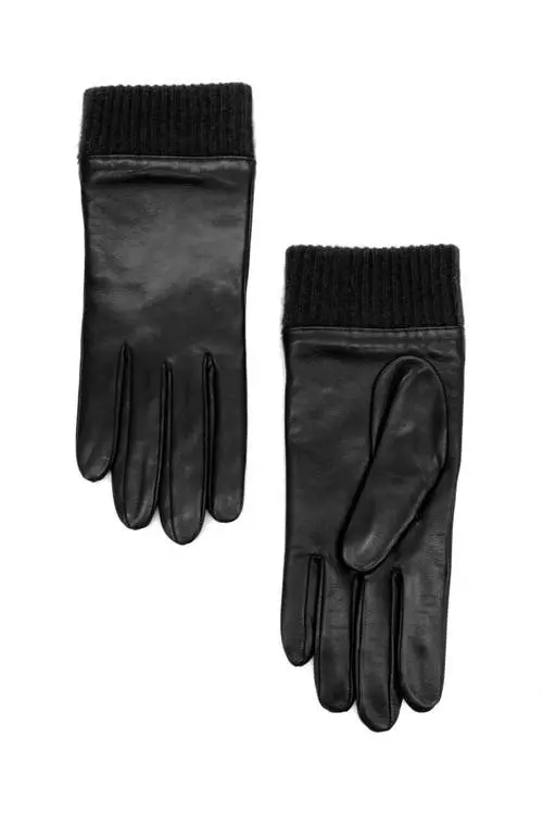 Portolano Leather Gloves With Cashmere Cuffs - Black
