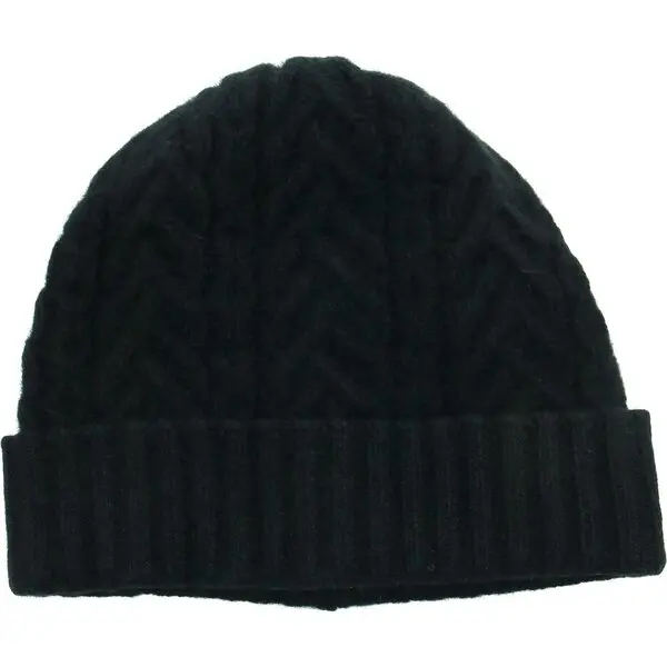 Portolano Cashmere Beanie With Fancy Stitch - Black