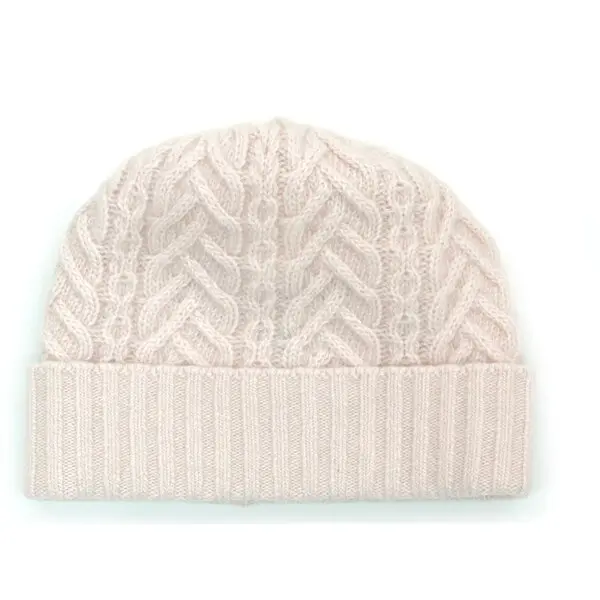 Portolano Cashmere Beanie With Fancy Stitch - Mallow