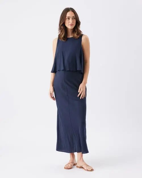 RIPE MATERNITY Lena Linen Nursing Midi Dress - Navy