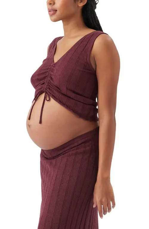 RIPE MATERNITY Misha Rib Knit Tank With Adjustable Front Tie - Maroon