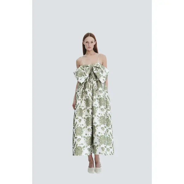 MADELINE MARIE Brocade Bow Gown - Emerald