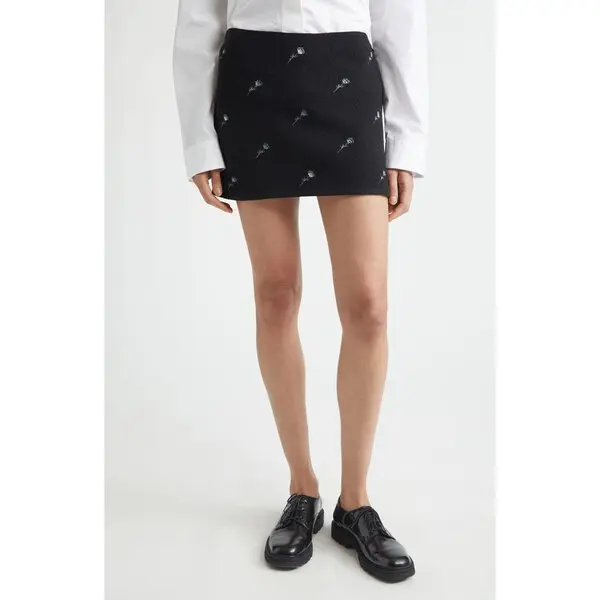 RIER Floral Embroidered Wool Miniskirt - Tanin Flowers Felted
