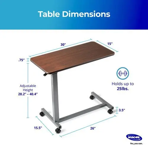 INVACARE Adjustable Medical Bedside Table With L-shaped Base