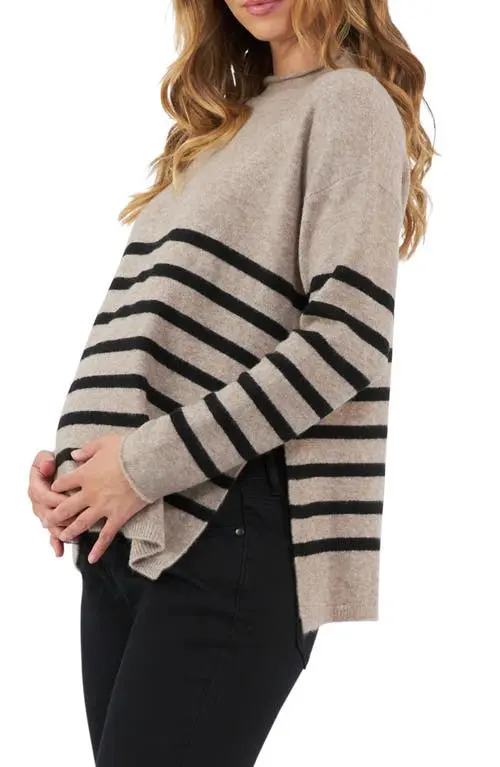 RIPE MATERNITY Gerrie Striped Mock Neck Sweater - Mocha/black