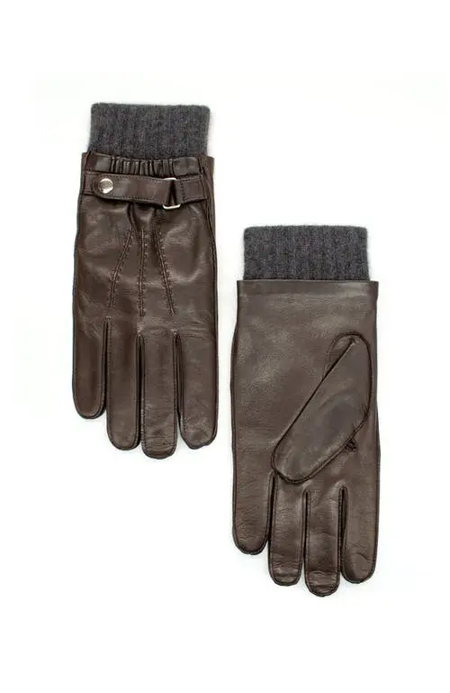 Portolano Leather Gloves With Cashmere Cuff - Chocolate
