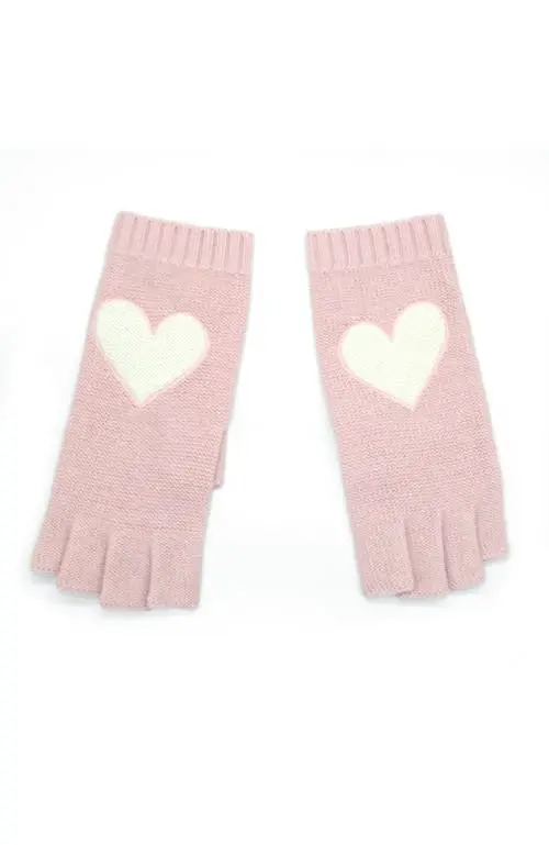 Portolano Cashmere Fingerless Gloves With Heart Patch - Pink/white