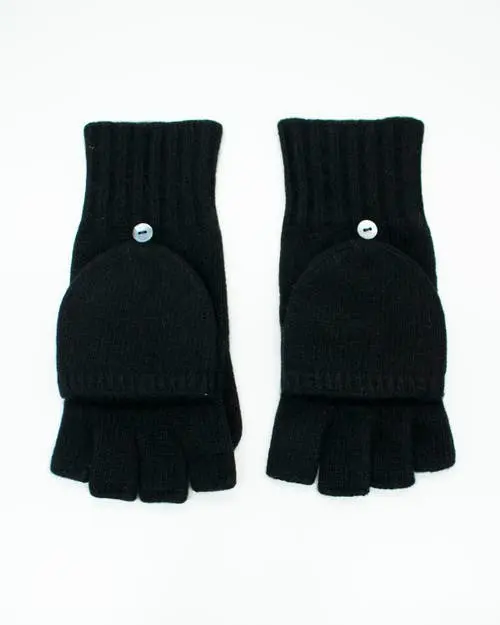Portolano Cashmere Flip Top Mittens - Black